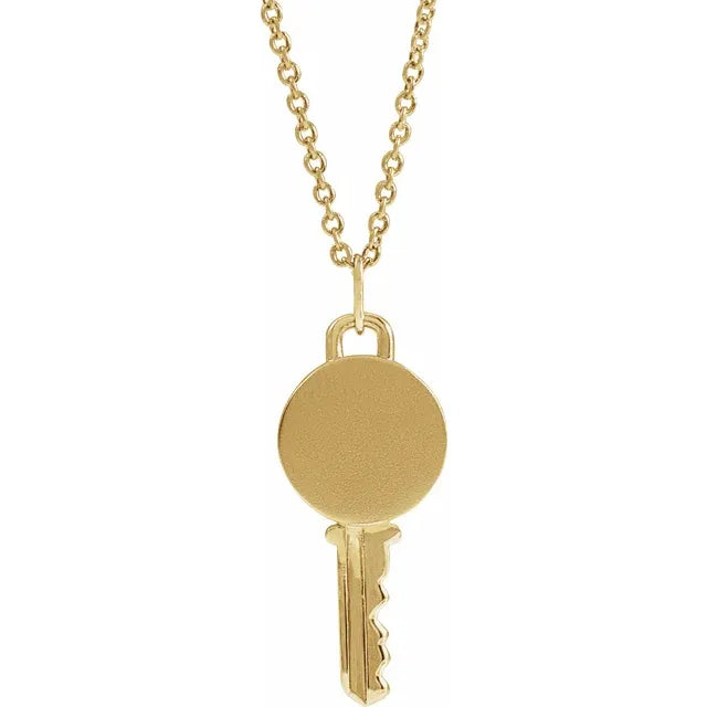 14K Yellow Engravable Key 16-18" Necklace | Saint Liberty USA