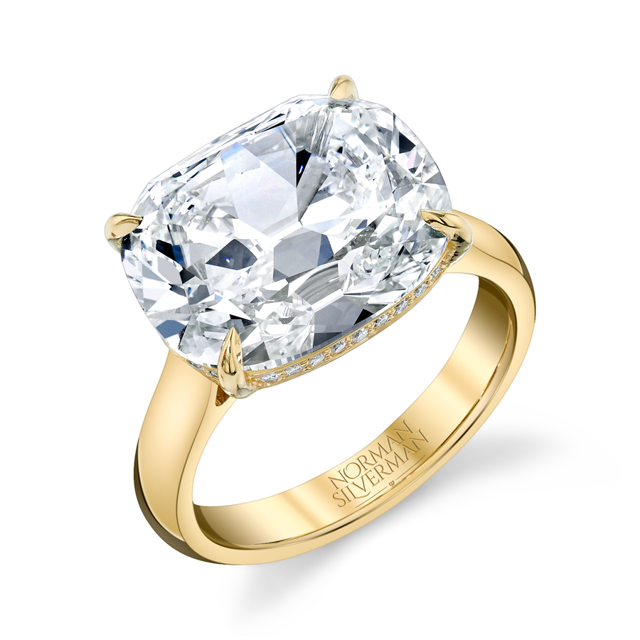Norman Silverman Los Angeles | 18 Ct YG Cushion-Cut Diamond Ring ...